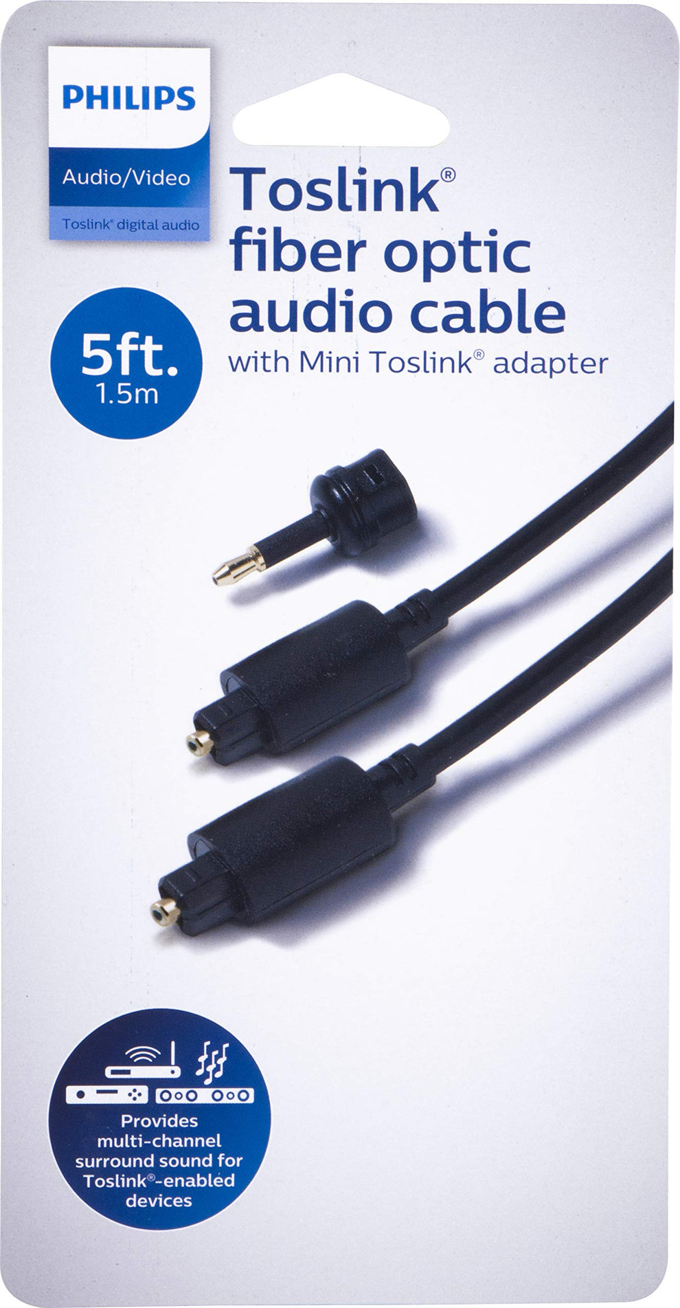 PHILIPS TOSLINK CABLE WITH 1 MINI ADAPTER 5FT-SWA9225A/27 – Prosonic ...